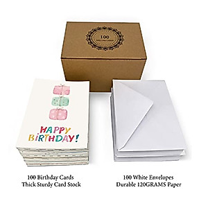 100 Birthday Cards, Happy Birthday Cards Bulk with Short Message Inside, 5x7 Inch Thick Card Stock Assorted Birthday Cards with Envelopes,10 Unique Designs Birthday Cards for Men and Women.
