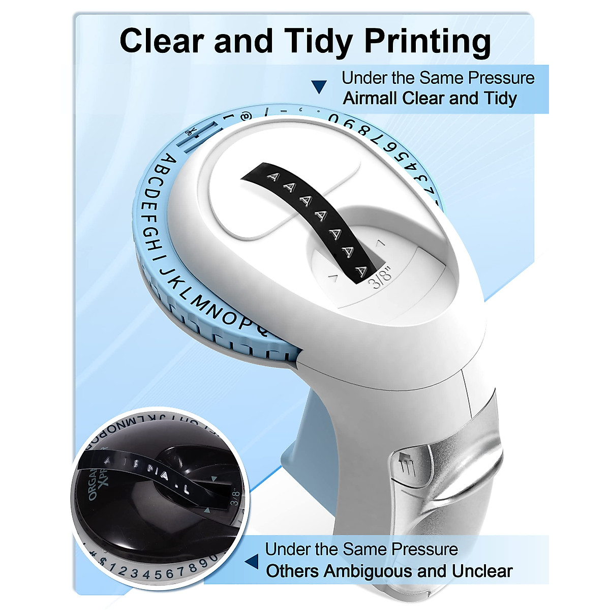 Airmall Omega S Embossing Label Maker, Embossed Label Maker Machine with 6 Tapes, 3D Vintage Handheld Embosser Label Printer, Blue Manual Portable Labeler for Home School Kitchen and DIY