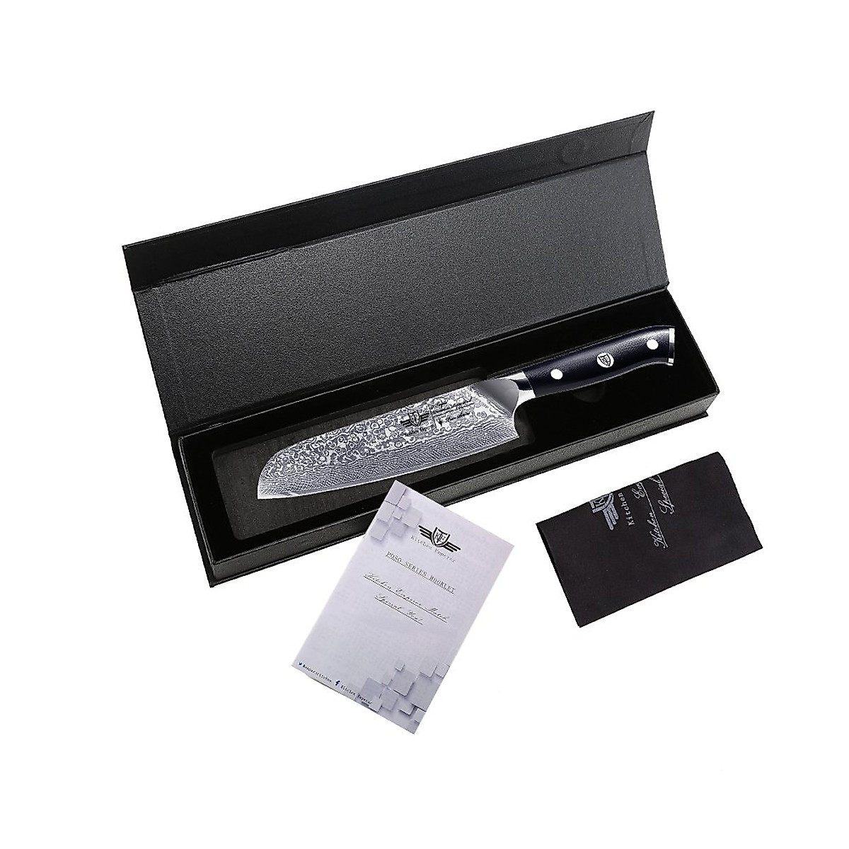 Kitchen Emperor Santoku Knife, Damascus Kitchen Knife, Professional Chef Knife with Comfortable G10 Handle Full Tang