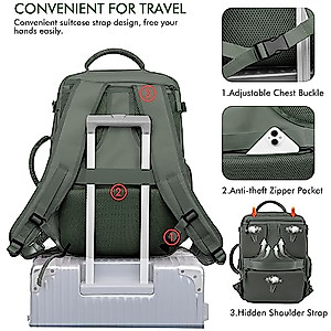 Beraliy Travel Backpack for Men Women, Airline Approved Personal Bag,17 Inch Laptop Backpack, Carry On Backpack for Hiking Overnight with USB Charging Hole, Olive-green