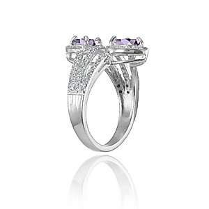 Ice Gems Sterling Silver Amethyst and White Topaz Heart Halo Friendship Ring, Size 5