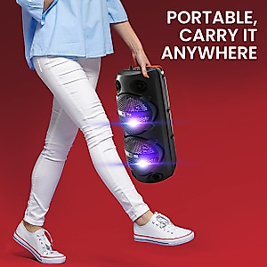 PyleUsa Portable Bluetooth PA Speaker - 200W Dual 6" Rechargeable Indoor/Outdoor BT Karaoke Audio System - TWS,LED Display, FM/AUX/MP3/USB, 6.5mm in, Carry Handle - Wireless Mic, Remote Control