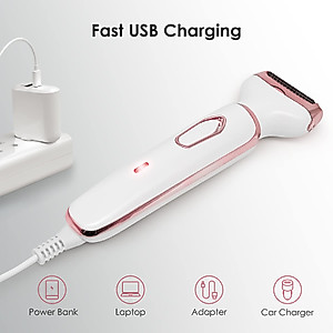 Electric Razors for Women, 4 in 1 Electric Women Shaver, Hair Removal Epilators for Leg Face Arm Bikini Armpit Pubic Hair, Cordless Rechargeable Portable Women's Bikini Trimmers, White