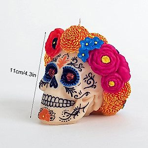 Dia De Los Muertos Floral Skull Scented Candle for Day of The Dead Mexico Decoration
