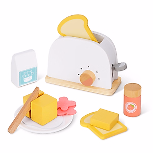 TOOKYLAND Wooden Pop Up Toaster Play Set, Play Toaster for Kid Kitchen, Wooden Play Kitchen Set with Accessories (10 pcs)…