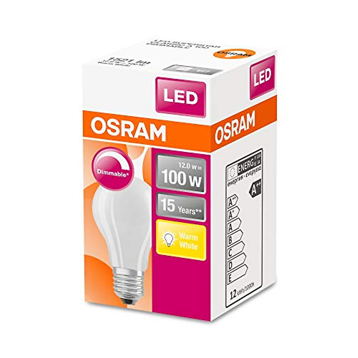 OSRAM LED lamp/Base: E27 / Warm White / 2700 K / 12 W/Replacement for 100 W Incandescent Bulb/LED Retrofit Classic A DIM [Energy Efficiency Class A++] / Pack of 10
