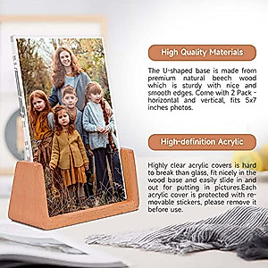 Komimaci 4x6 inch Picture Frames 2 Pack - Wooden Photo Frame with Wood of Beech Base and HD Plexiglas Cover for Tabletop or Desktop Display(4x6 inch, Horizontal & Vertical)