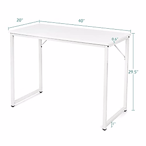 Tangkula White Computer Desk, Study Writing Desk W/Heavy Duty Steel Frame, Modern Simple Style Laptop Table for Home Office, Easy Assembly