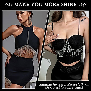 Tetutor 3 Yard Rhinestone Trim Fringe with B7000 Glue, Irregular Rhinestone Fringe Belt Rhinestone Tassel, Sparkle Diamond Fringe Rhinestone Ribbon Tassel Chain for DIY Clothing Wedding Decoration