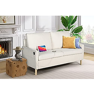 TYBOATLE Modern Small Loveseat Sofa with 2 USB Charging Ports, 55"W Teddy Short Fleece Fabric Soft Couches, Upholstered 2-Seater Suitable for Small Spaces, Living Room, Office, Apartment (Cream White)