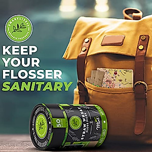 Individually Wrapped Dental Floss Picks - Biodegradable Plastic Free Flosser Handle & Packaging | Natural Toothpick Stick Soft On Gums & Teeth | Eco Friendly, Zero Waste, Organic Flossers | Mint, 50x