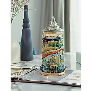 HAUCOZE Beer Stein Mug German Landmark Stanley Drinking Mug with Lid for Man 0.6 Liter