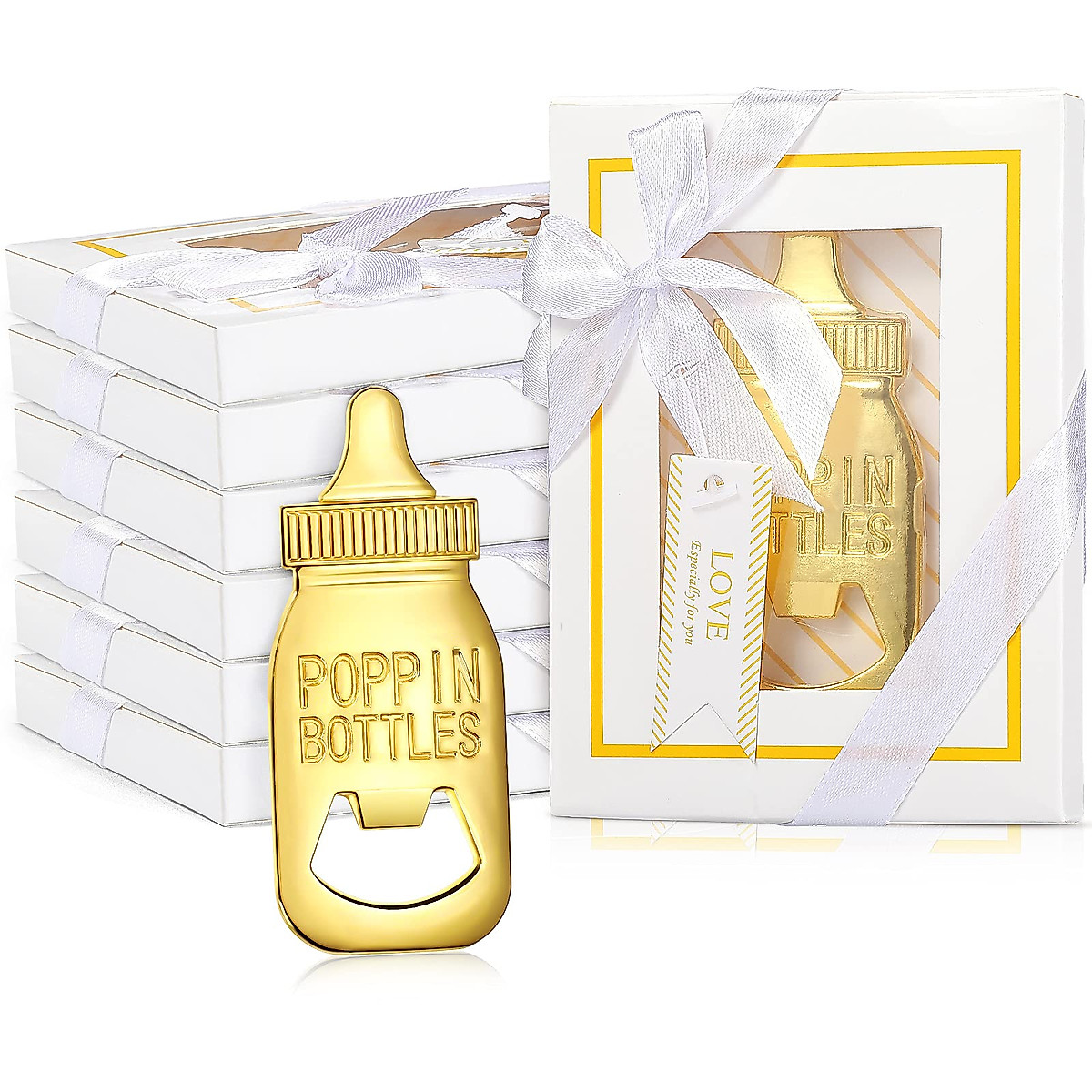 16 Pieces Bottle Opener Baby Shower Favor for Guest Rose Gold Feeding Bottle Opener Wedding Favor Baby Shower to Guest Party Favor Decoration Supplies (White Box)