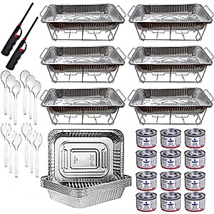 Chafing Dish Buffet Set Disposable | Buffet Servers and Warmers, Buffet Serving Kit | Includes Chafing Fuel, Wire Racks, Foil Pans Full Size, 9x13 Aluminum Pans Disposable, Serving Utensils| 50 Pieces