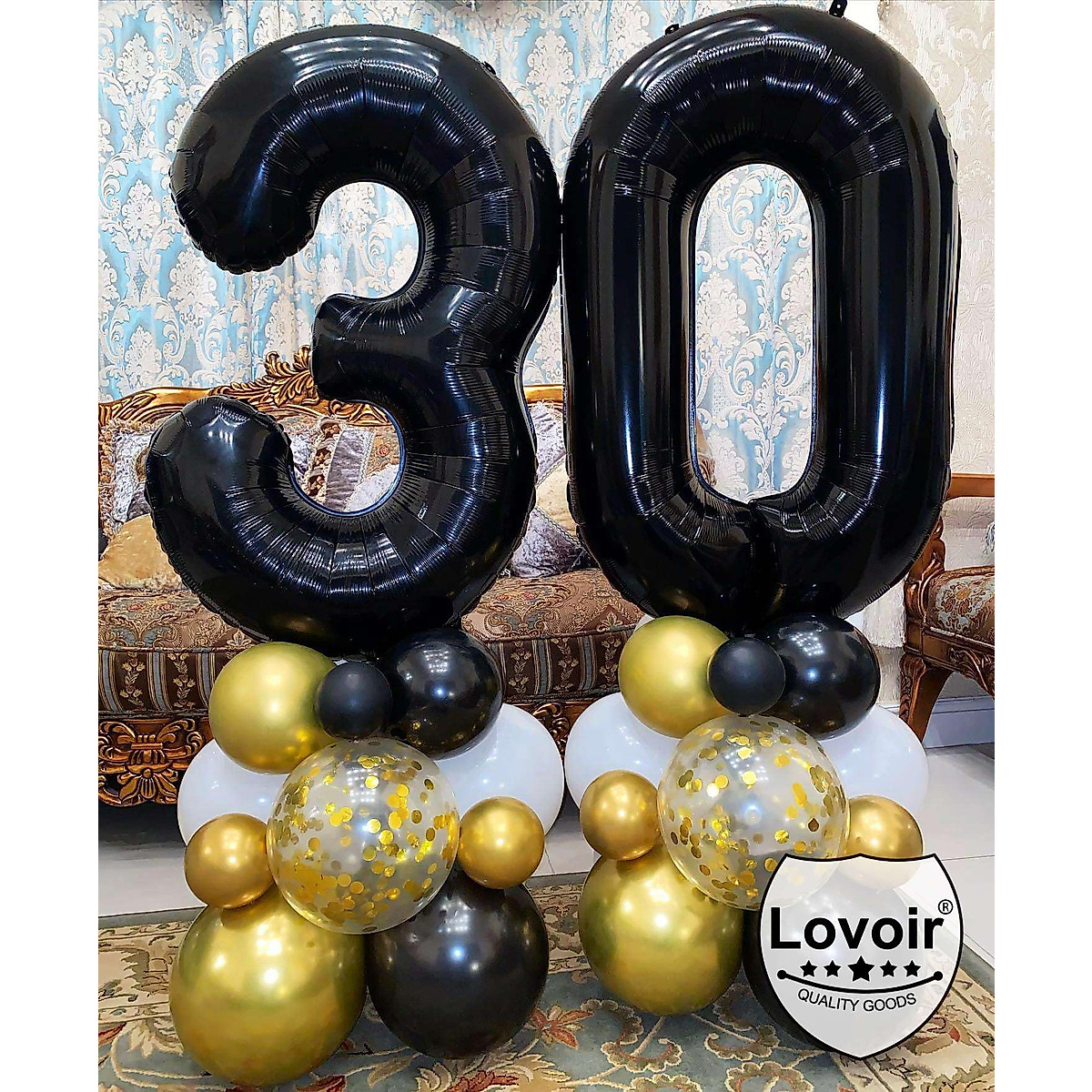 Lovoir 40 Inch Black Number Balloon 30 Large Size Jumbo Digit Mylar Foil Helium Black Balloons for 30th Birthday Party Celebration Decorations Graduations Anniversary Supplies Excellent Quality