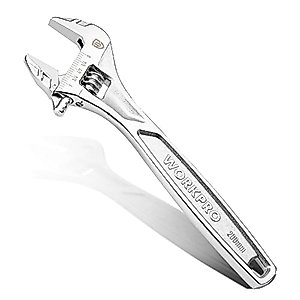 WORKPRO Adjustable Wrench, 8-inch Heavy Duty Spanner with Inch/Metric Scale, Premium Cr-V Steel, Chrome Plated