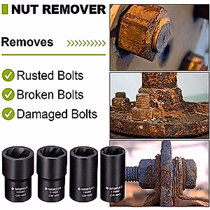Spurtar 5 Pcs Twist Socket Set, Stripped Lug Nut Remover Wheel Lock Removal Kit Extractor Set for Removing Damaged, Dead, Rusted, Rounded-Off Bolts, Nuts & Screws-17MM,19MM, 21MM, 22MM