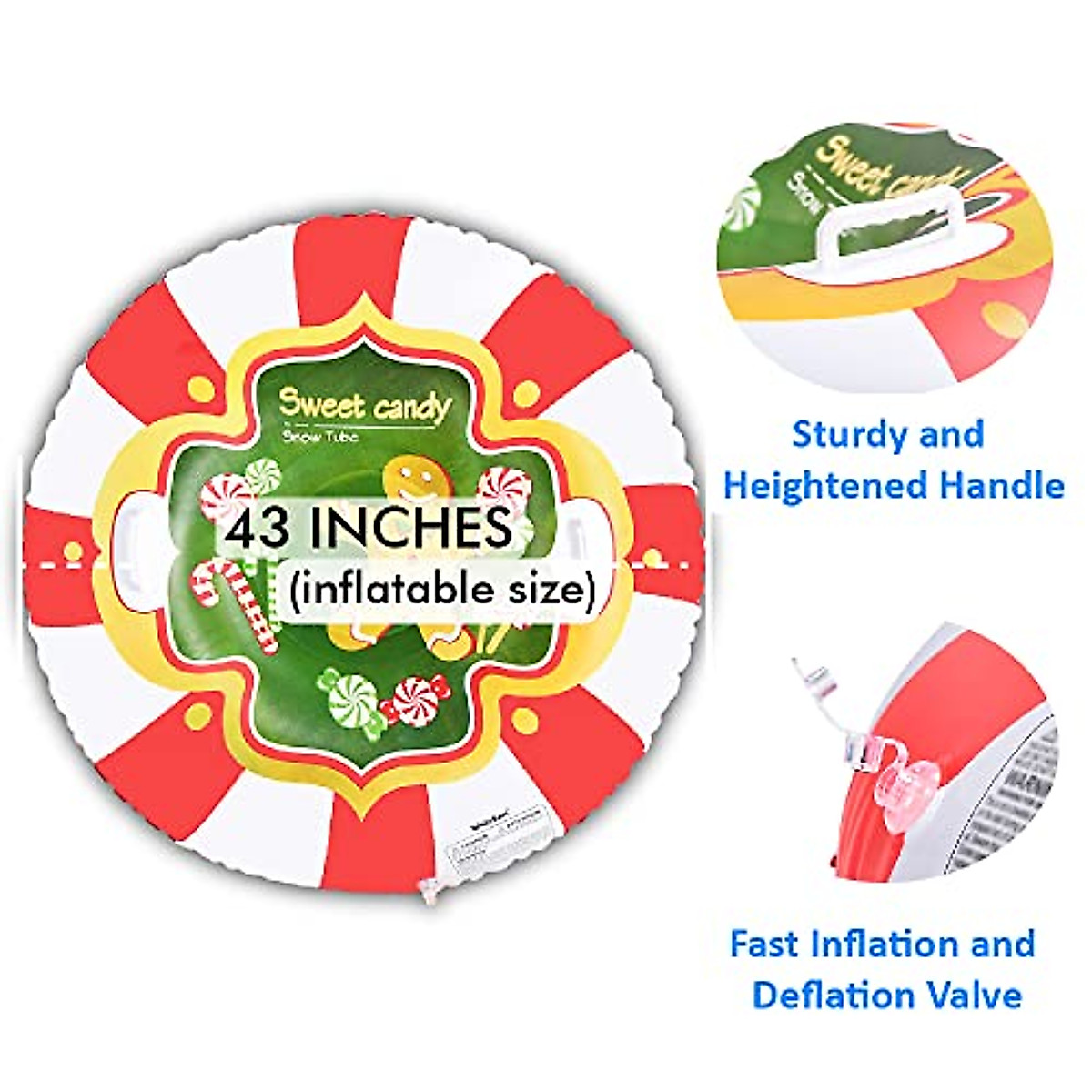 Snow Tube, Snow Sled for Kids and Adults, 48 Inches Heavy Duty Snow Tubes with Double Bottom, Candy Snow Toys for Sweet Party