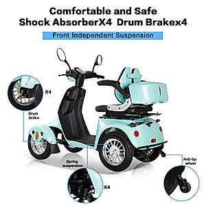 Mobility Scooters for Seniors, 4 Wheel Powered Mobility Scooters, Electric Wheelchairs for Adults, Electric Powered Wheelchair Device, Long Range Power Extended Battery for Travel（Green）
