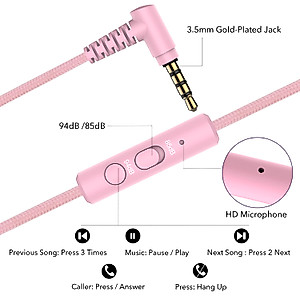 RORSOU K5 Kids Headphones with Microphone for shchool, Volume Limiter 85/94dB, Foldable Stereo Tangle-Free 3.5mm Jack Wired Cord On-Ear Headphones for Children/Boys/Girls/Kindle/Tablet/MP3/4 (Pink)