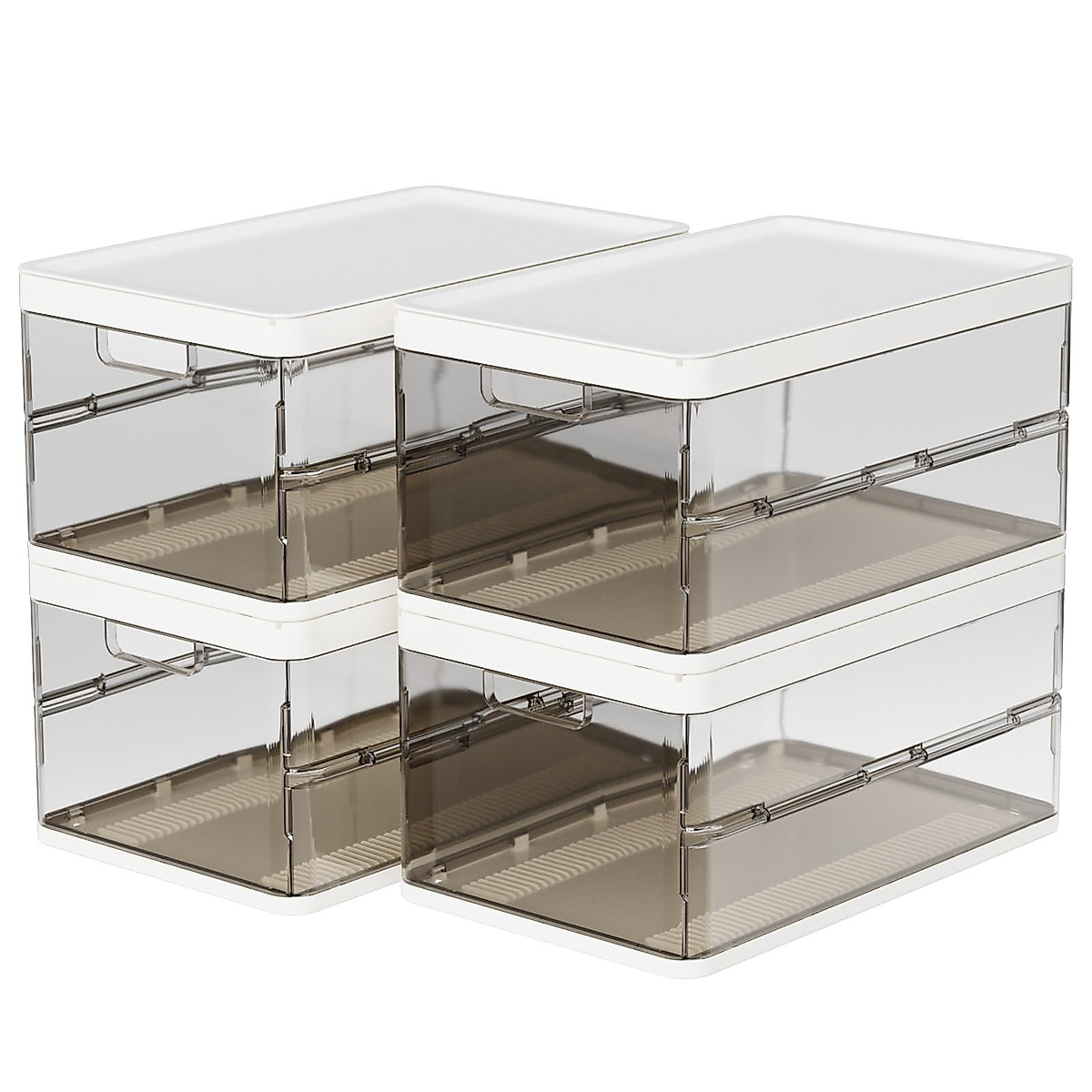 19QT Upgrade 4 Pack Stackable Storage Bins with 2 lids, Closet Organizers and Storage, Foldable Plastic Drawer Storage for Clothes, Toys, Clear with Black (Plastic)