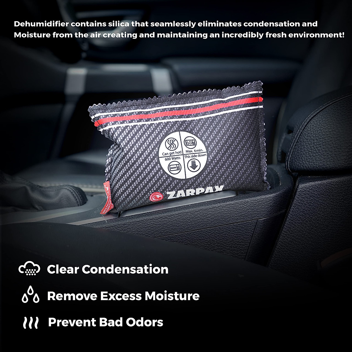 ZARPAX Car Dehumidifier Bag 2 pack | Absorbs Moisture, Damp, & Condensation on Windscreens & Car Interior | 100% Leakproof | Reusable Dehumidifier | Dashboard Dehumidifier & Car Condensation Remover