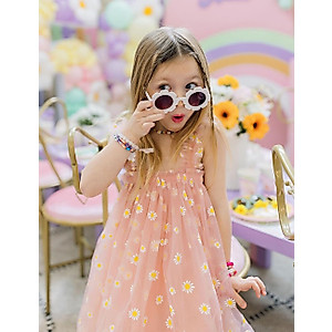 AGQT Baby Girls Daisy Tutu Dress Sleeveless Tulle Tutu Dress Princess Birthday Party Dresses Babydoll Pink Daisy-Lace Size 12-18 Months