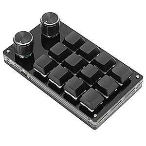 Cuifati One Handed Macro Mechanical Keyboard, 12 Key Mini Programmable Micro Keyboard, Fully Programmable Keys and 2 Knob, for, for Vista, for, for Macos(Full Black)