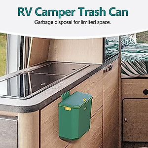 WOA WOA 2.4 Gallon Hanging Trash Can for Kitchen, Small Garbage Bin with Lid for Bathroom Bedroom, Mountable Cabinet Compost Bin Under Sink, Wall Mounted Waste Bucket - Green