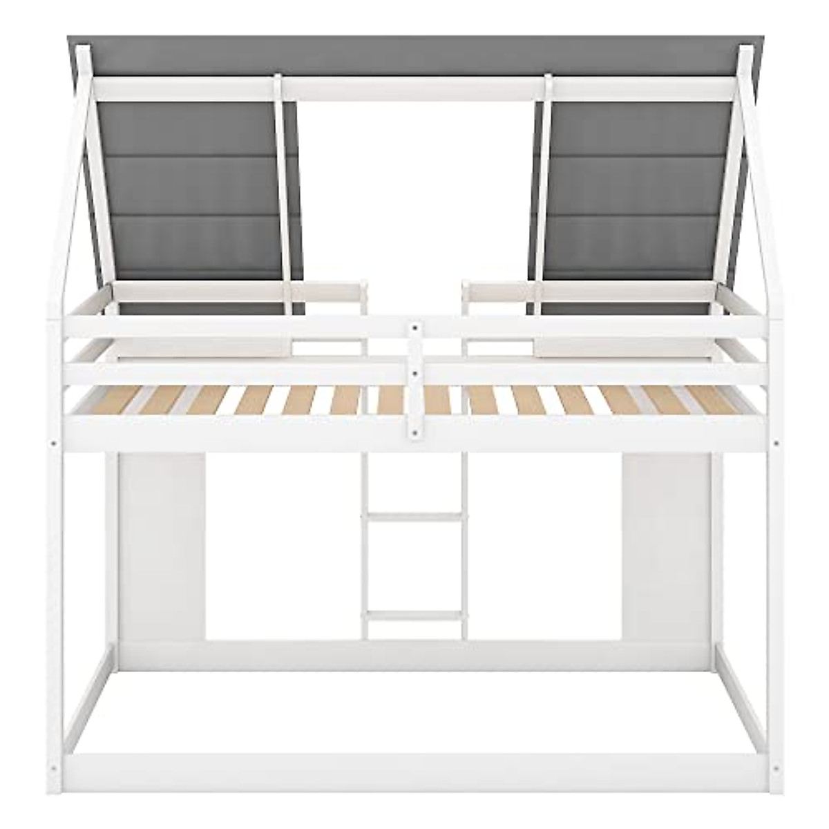 Harper & Bright Designs House Bunk Bed for Kids, Low Bunk Bed Twin Over Twin, Wood Toddler Bunk Beds Frame with Roof and Ladder for Girls Boys, White