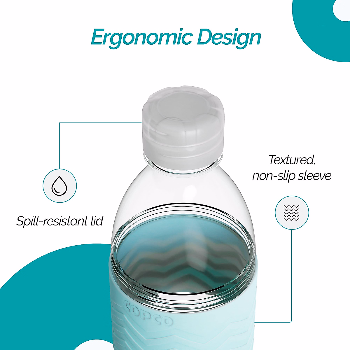 Copco Hydra Reusable Water Bottles | Set of 2 | Non-Slip Sleeve | Spill Resistant Lid | Clear Water Bottles for School, Gym, & Travel | BPA Free Tritan Plastic Water Bottles | 16 Oz (Robins Egg Blue)