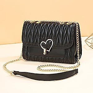 Shoulder Bag for Women Small Crossbody Purse Leather Fashion Handbags with Chain Strap, black