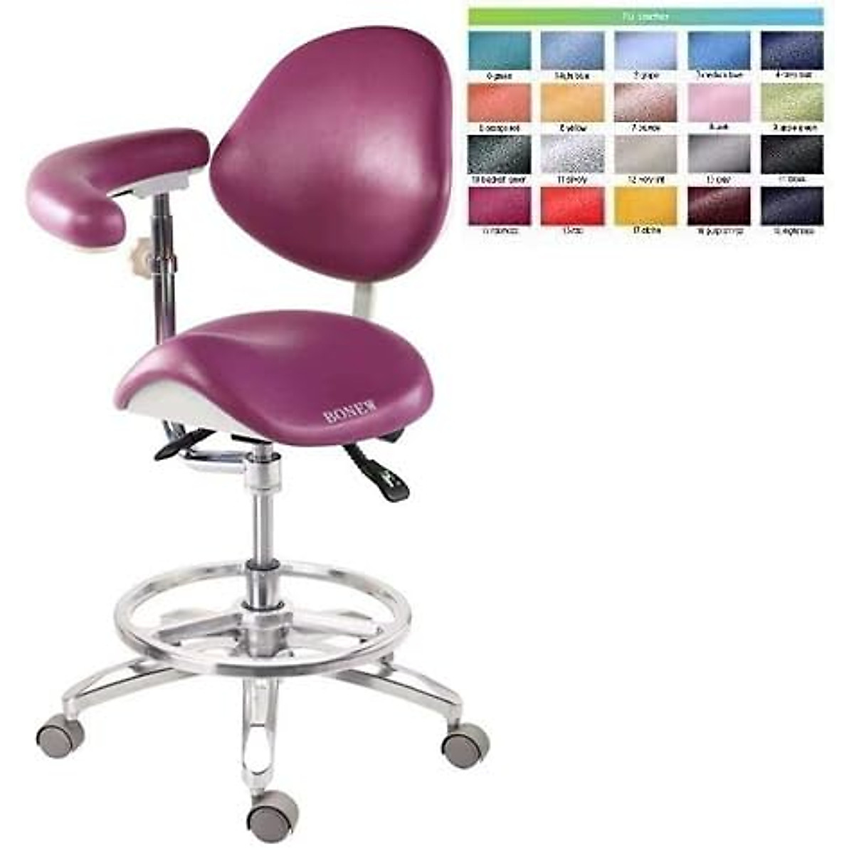 BoNew Dental Deluxe Mobile Saddle Chair PU Leather Assistant Doctor Stools Black