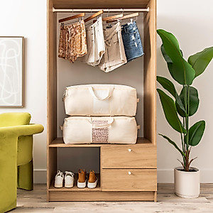 Soft Canvas Storage Bags with Zipper. Thick Breathable, 1pc King/Queen Comforter Organizer. Four Carrying Handles and Window. Large 25x19x9in Bag for Sheets Blankets Bedding Pillows, Clothes