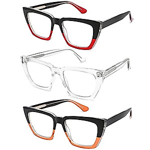 3 Pack Oprah Style Oversized Reading Glasses for Women, Blue Light Blocking Computer Readers, Anti UV Ray/Eye Strain/Glare Cat Eye Eyeglasses with Pouches