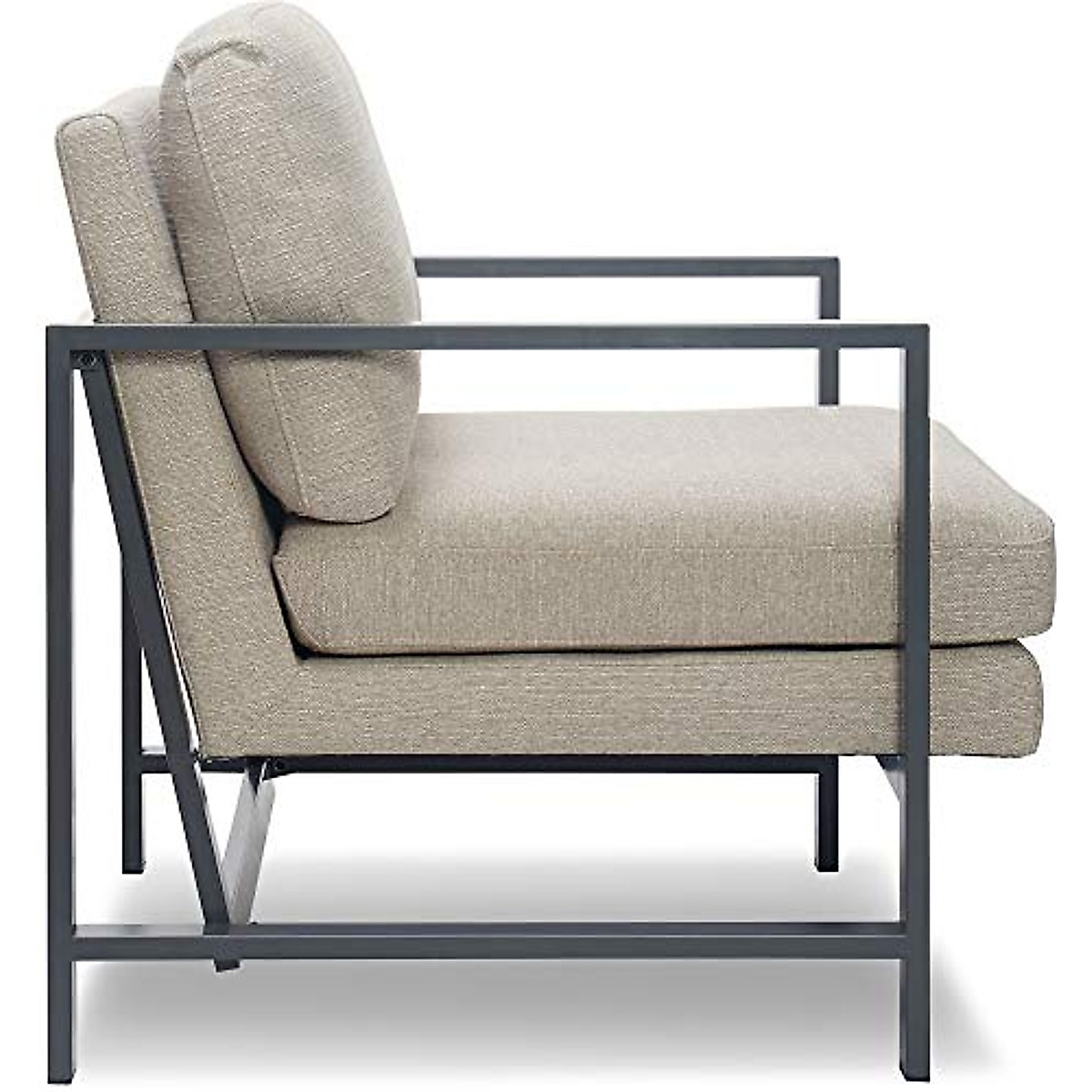 Tommy Hilfiger Russell AccentChair, Medium-Soft Pillow Back, Mid-Century Modern & Industrial Armchair, Comfortable LoungeChair for Living Room, Bedroom, or Office, Gray Square Metal Frame in Linen