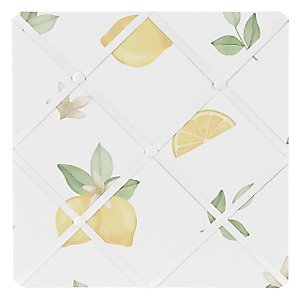 Sweet Jojo Designs Lemon Floral Fabric Memory Memo Photo Bulletin Board - Yellow Green Beige White Watercolor Boho Bohemian Farmhouse Fruit Flower Blossom Botanical Leaf