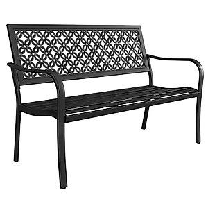 Grand patio Outdoor Bench Garden Bench with Armrests Steel Bench for Outdoors Lawn Yard Porch Black