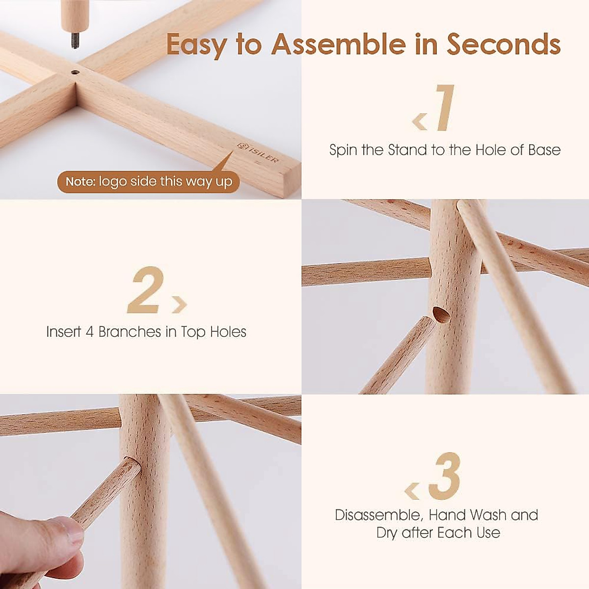 iSiLER Natural Beech Wood Pasta Drying Rack with 8 Branches, Easy to Transfer for Drying Pasta and Spaghetti, Special Suspension Design for Storage