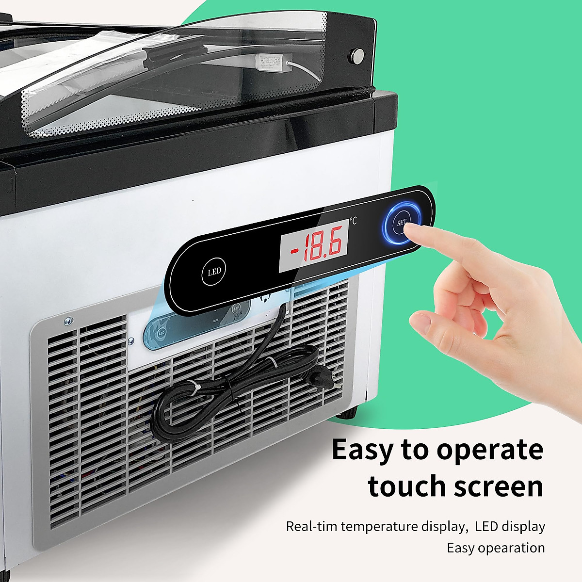 Wixkix Commercial Gelato Display Freezer, Countertop Hard Ice Cream Showcase with 6 Round Pan, Ice Cream Dipping Cabinet with LED Light for Restaurant Ice Cream Shop, Air Cooling, 110V