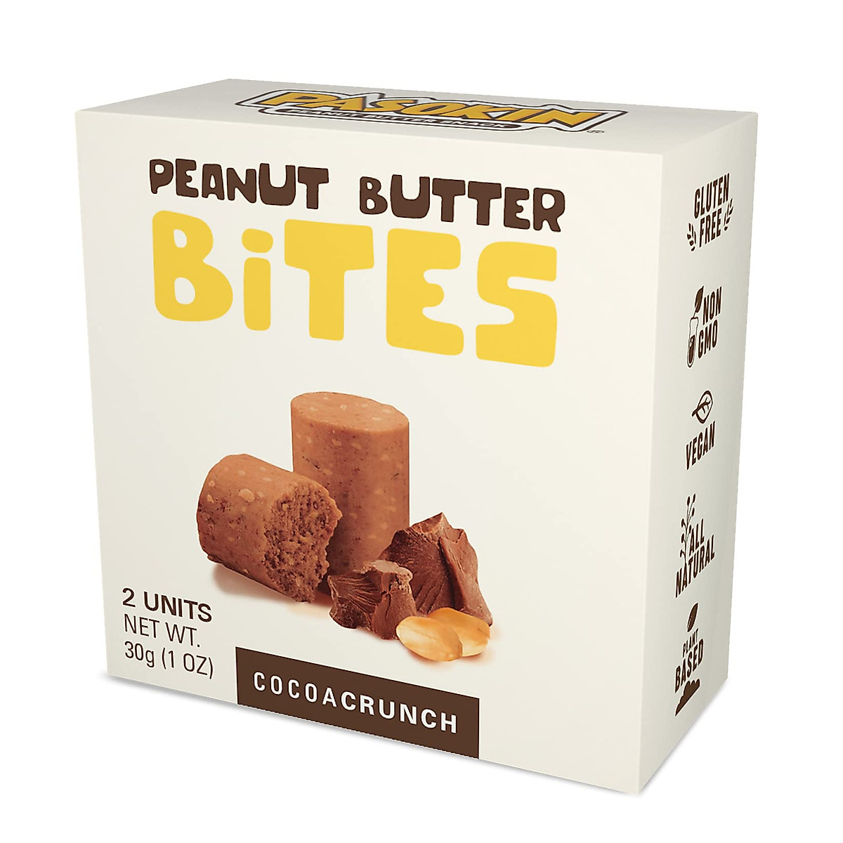 PASOKIN | Cocoa Crunch Natural Peanut Butter Bites | Kosher, Gluten Free, Vegan, Protein Snack | Crunchy and Creamy | Chocolate Pacoca Made in USA, 0.5 oz bites [20 count]