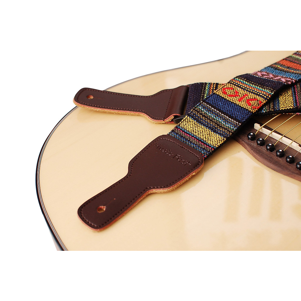 MUSIC FIRST Original Design, 2 inch width (5cm), Classic Country Style Yarn-dyed fabric & Genuine Leather Guitar Strap Electric Guitar strap