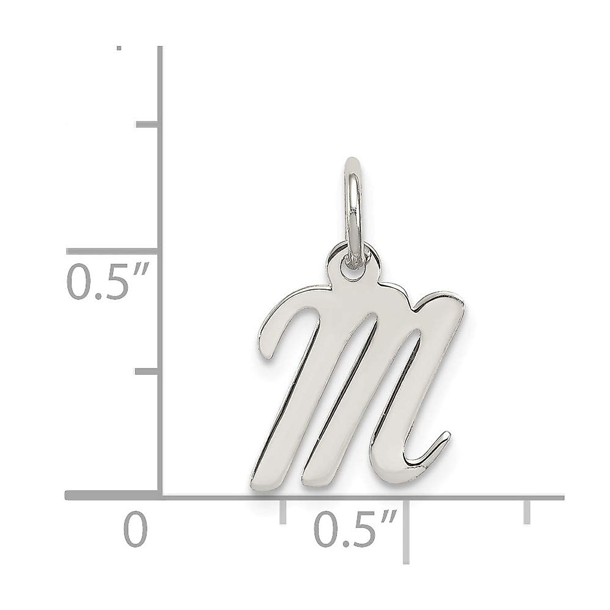 Solid 925 Sterling Silver Small Script Initial Letter M Alphabet Charm Pendant 16mm