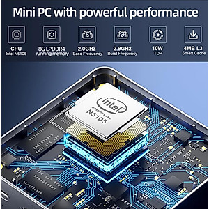 youyeetoo Mini PC,11th Gen 10nm N5105 Portable Tiny Computer Intel, 8GB RAM 256GB NVME SSD Mini Desktop Computer, Micro Computer with Dual HDMI 4K, WiFi 5, BT4.2, Slient Cooling Fans