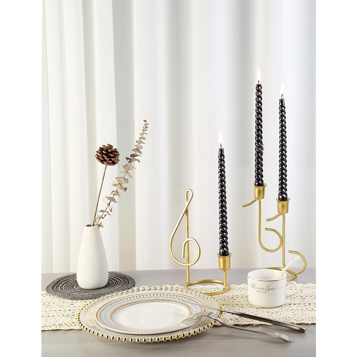 Walk Diary Halloween Candles Non-Toxic Candles Thread Design Candle Sticks 10 inches Black Taper Candles Set of 4 Ture Dripless Halloween Candlesticks Smokeless Clean Burning Black Candles