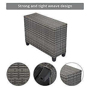 Merax 8-Pieces Outdoor Wicker Round Sectional Curved Sofa Set with Rectangular Coffee Table, PE Rattan Water-Resistant and UV Protected, Movable Cushion, Half-Moon Style, Grey_8Pcs