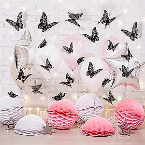 48Pcs Butterfly Wall Stickers, 3D Butterfly Wall Decor Black Butterfly Party Decorations Birthday Cake Decorations Removable Wall Stickers Room Decor for Baby Shower Party Girls Kids(Black)