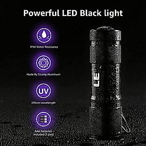 Lighting EVER Black Light Flashlight, Small UV Lights 395nm, Portable Ultraviolet Light Detector for Invisible Ink Pens, Dog Cat Pet Urine Stain, AAA Batteries Included