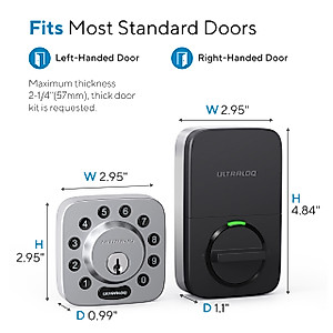 ULTRALOQ U-Bolt Smart Lock with Bridge WiFi Adaptor, 5-in-1 Keyless Entry Door Lock with WiFi, Bluetooth and Keypad, Smart Door Lock Front Door- Satin Nickel