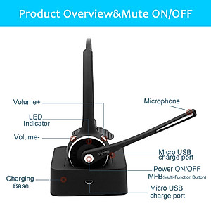 Golvery Bluetooth Headset with Mic for Phone, Office Wireless On-Ear Headphones for Office Call Center PC Skype, Noise Cancelling Mic, 15 Hours Talking Time, 200 Hrs Standby, Multi-Point, Mute ON/Off